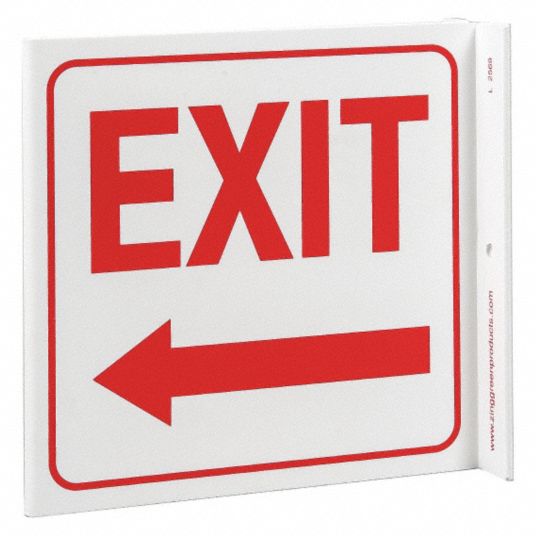 Plastic, Exit Sign, 7" Width, 7" Height, With Mounting Holes, L-Shaped ...