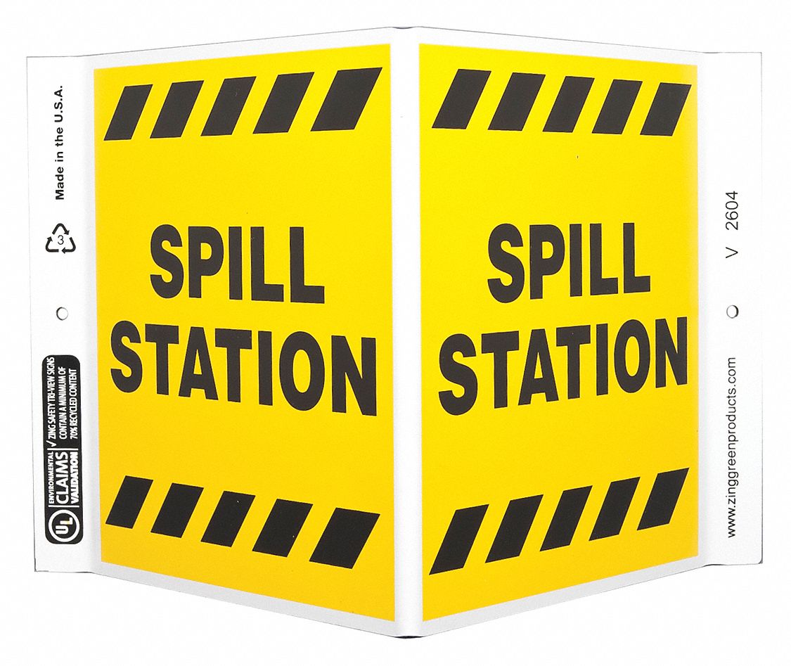 Plastic, Spill Station Sign, 12" Width, 7" Height, With Mounting Holes ...