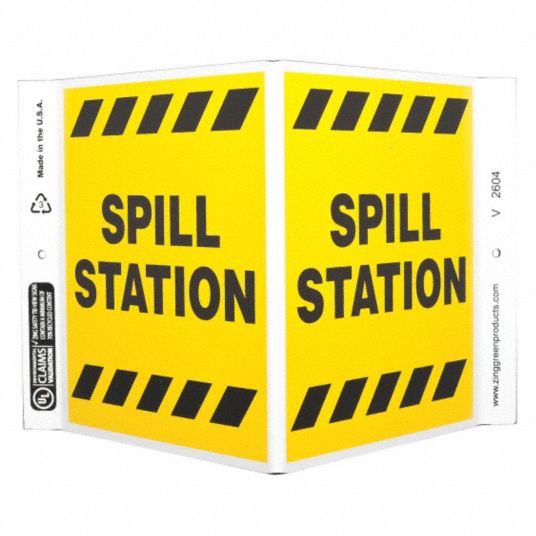 Plastic, Spill Station Sign, 12" Width, 7" Height, With Mounting Holes ...