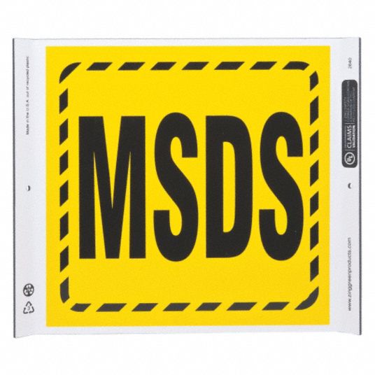 MSDS Sign, MSDS, Rectangle, 10 in Height, 10 in Width, Plastic, With ...
