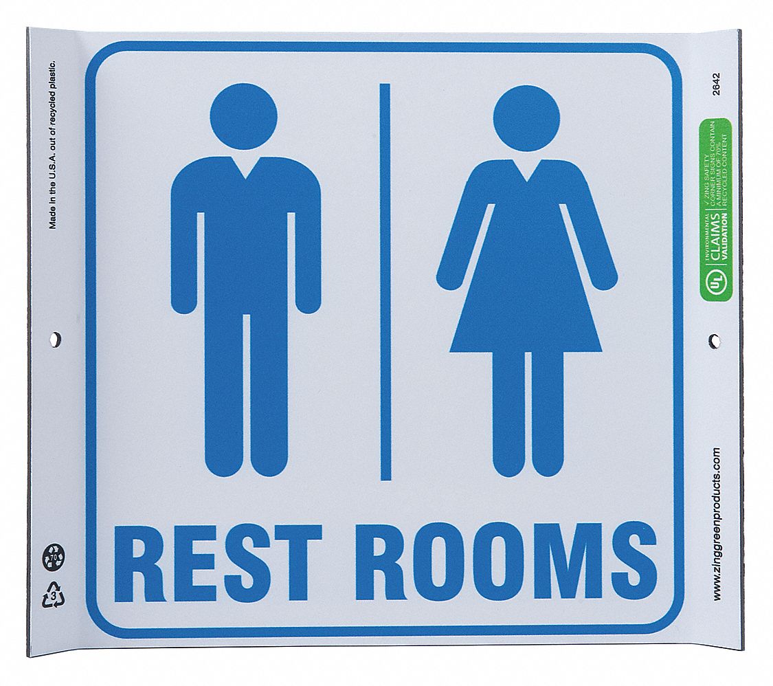 Plastic, Restroom Sign, 10" Width, 10" Height, With Mounting Holes ...