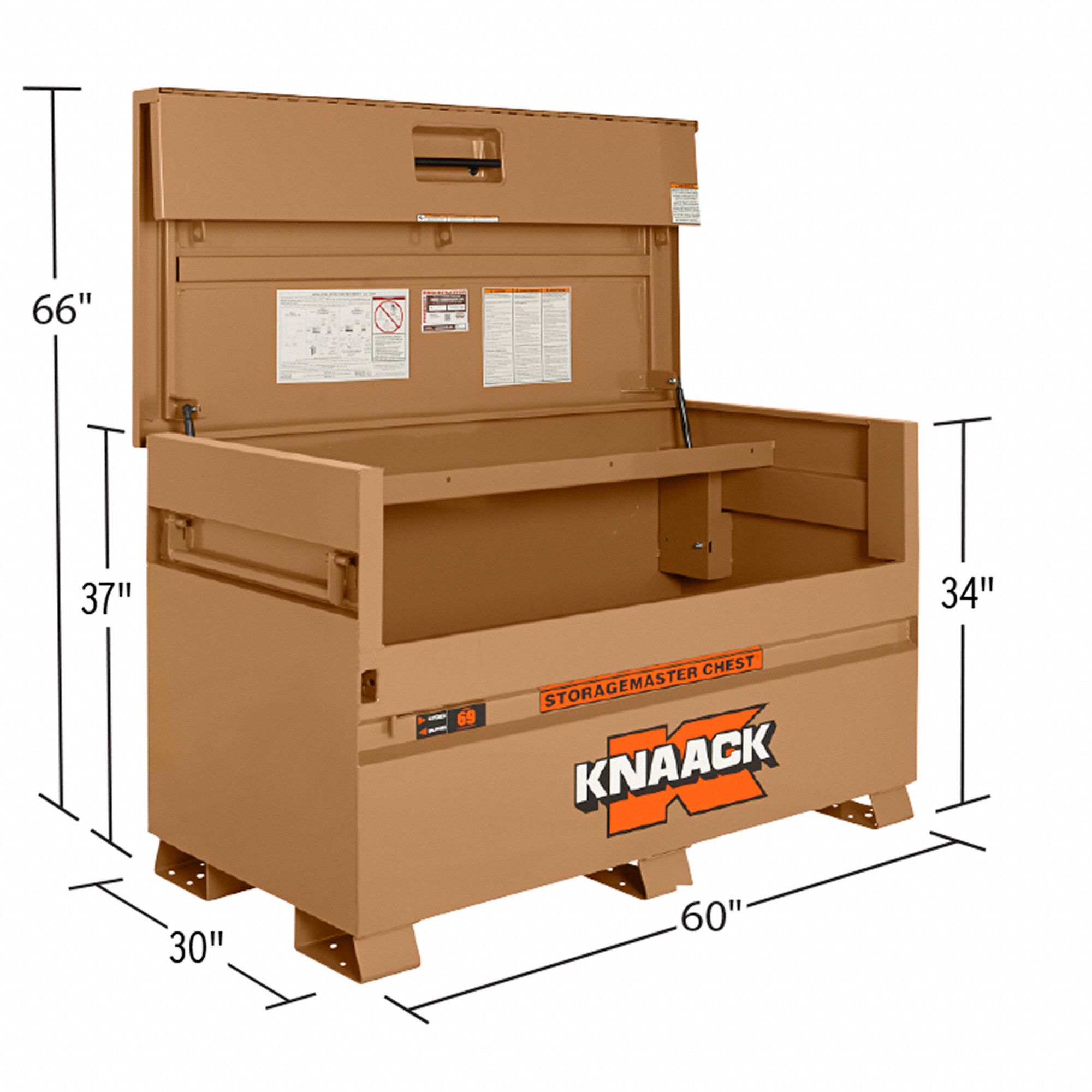 KNAACK Piano-Style Jobsite Box: 60 in Overall Wd, 30 in Overall Dp, 34 ...
