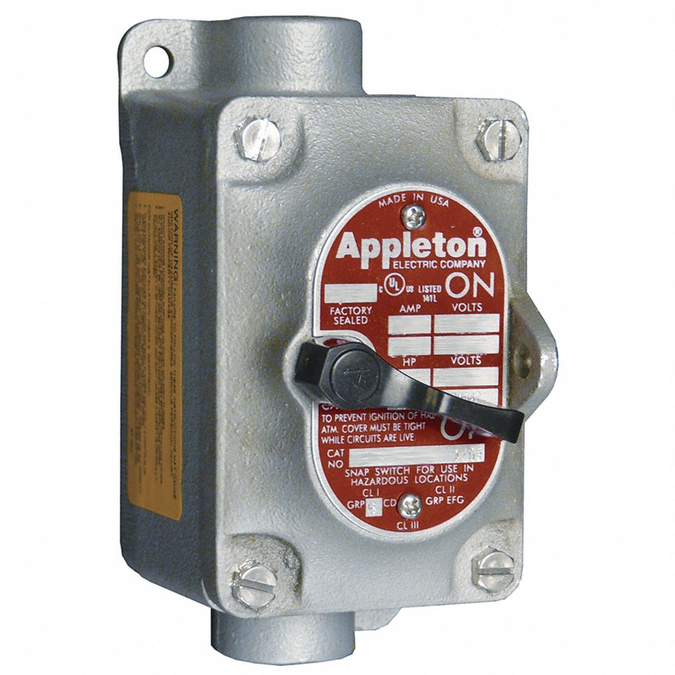 APPLETON ELECTRIC, 1 Gang, 2-Pole, Tumbler Switch - 13V070|EDSC175-F23 ...