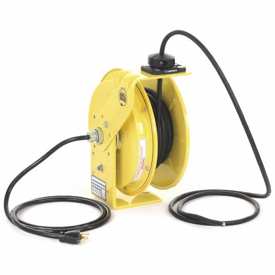 Retractable Cord Reel, 120V AC, Flying Lead, 50 ft, Yellow Reel Color ...