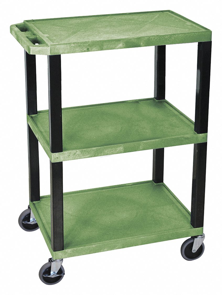Flat Handle Utility Cart, 300 lb Load Capacity, Number of Shelves 3, 24 ...