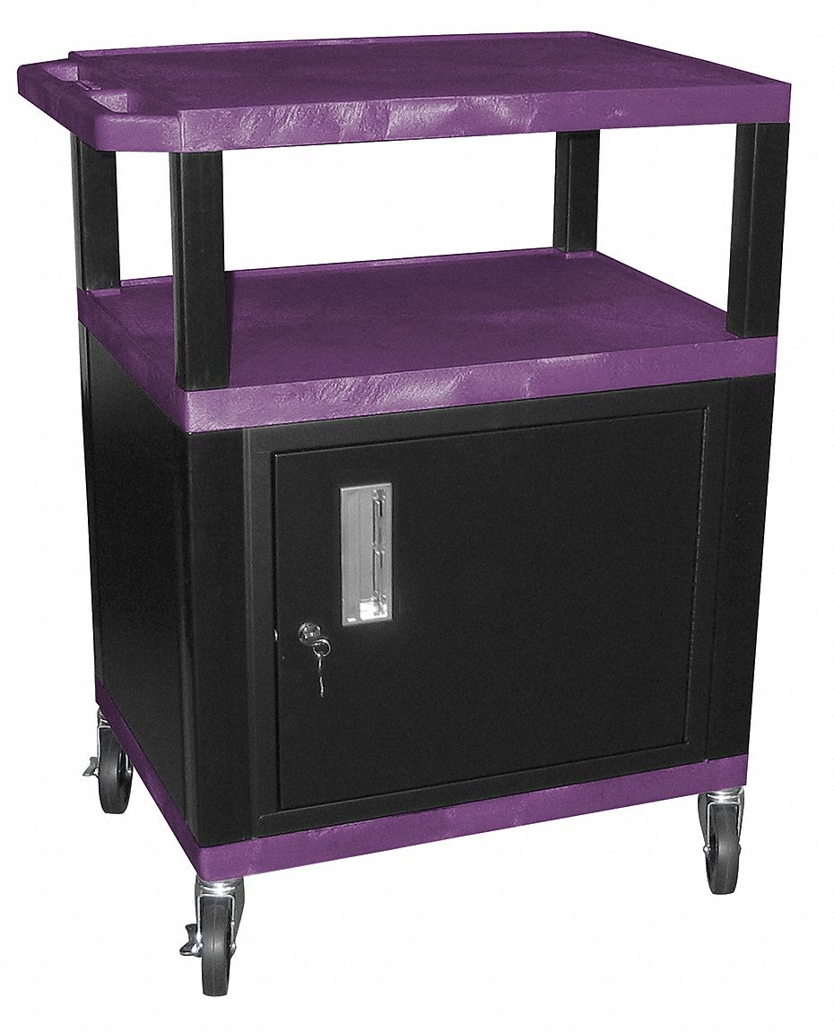 24 in x 18 in, Plastic, AV Cart with Plastic Shelves & Steel Storage ...