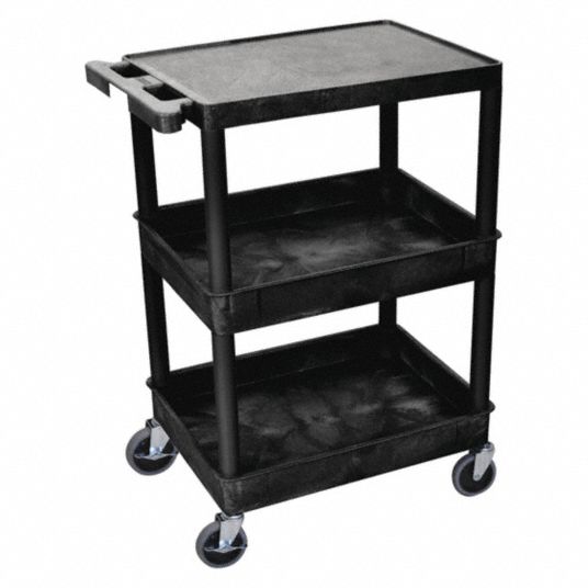 Flat Handle Utility Cart, 300 lb Load Capacity, Number of Shelves 3, 24 ...