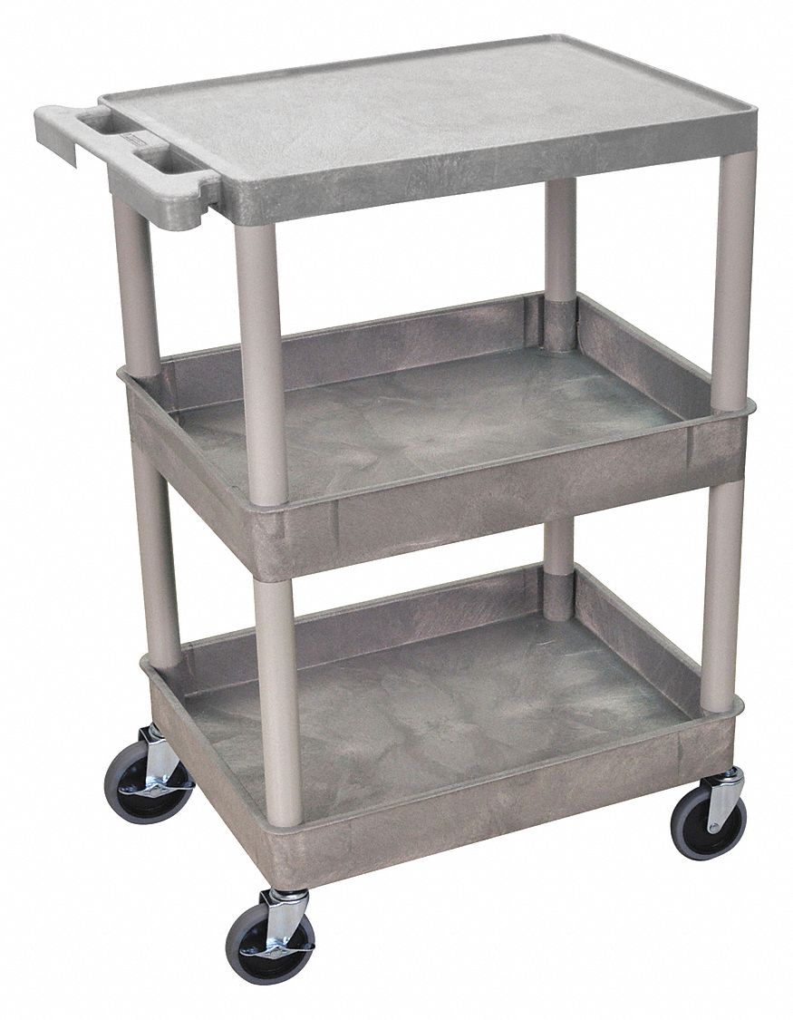 Flat Handle Utility Cart, 300 lb Load Capacity, Number of Shelves 3, 24 ...