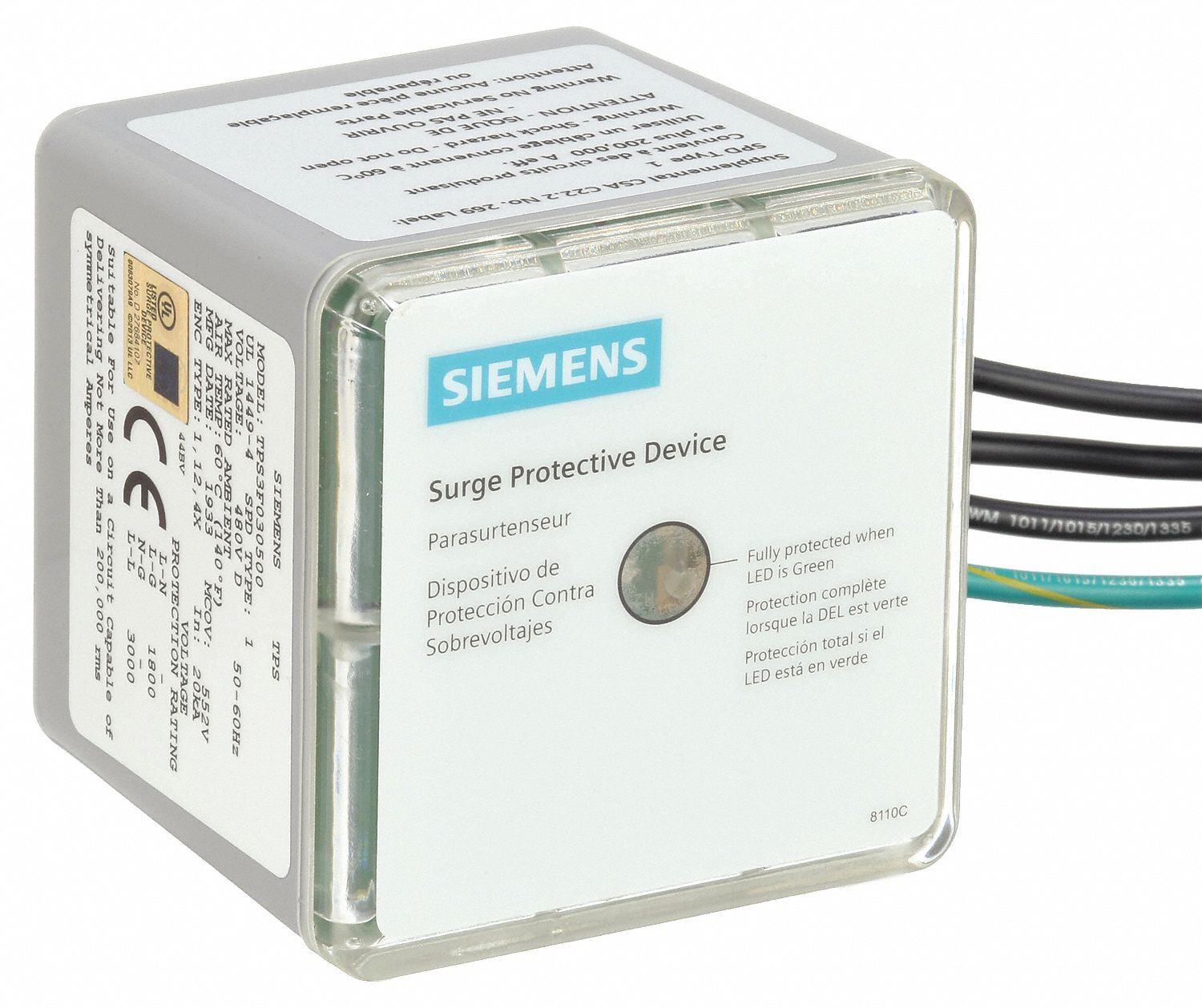 SIEMENS, Three Phase, 480V AC Delta, Surge Protection Device - 13W837 ...