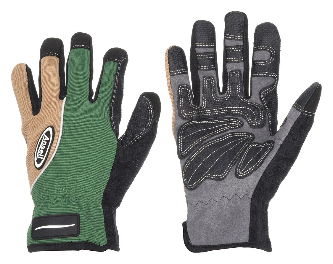 PROJEX, Black/ Green, Coated/Leather/Uncoated Palm, Mechanics Gloves ...