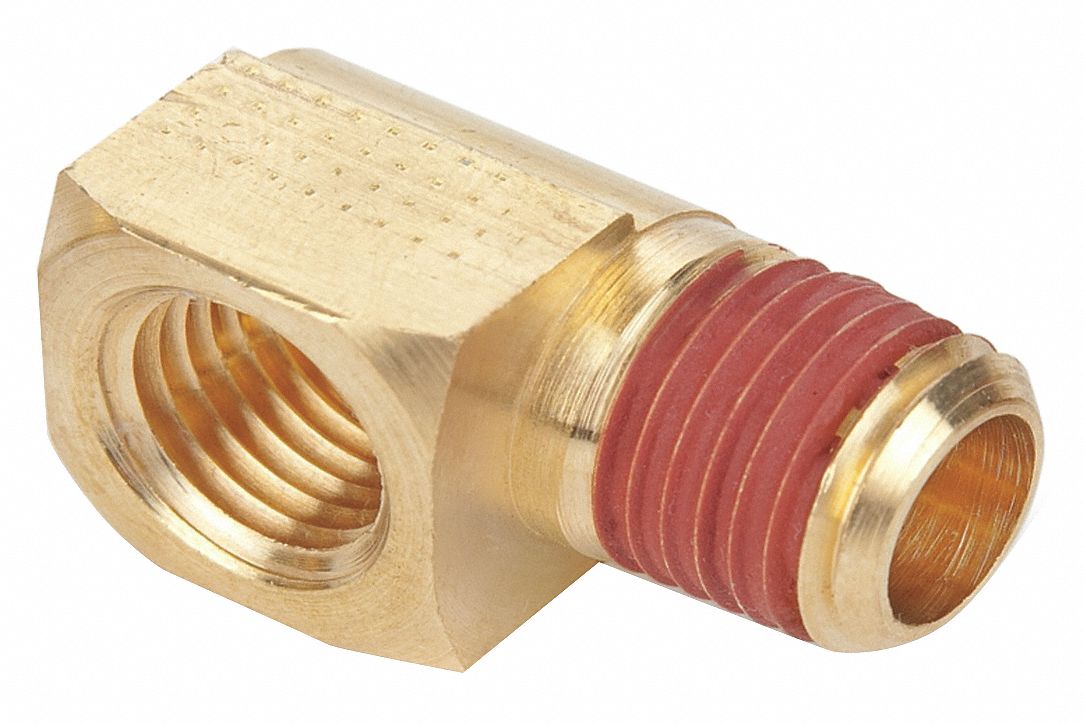 PARKER 90° Extruded Street Elbow: Brass, 3/8 in x 1/4 in Fitting Pipe Size, Male NPT x Female ...