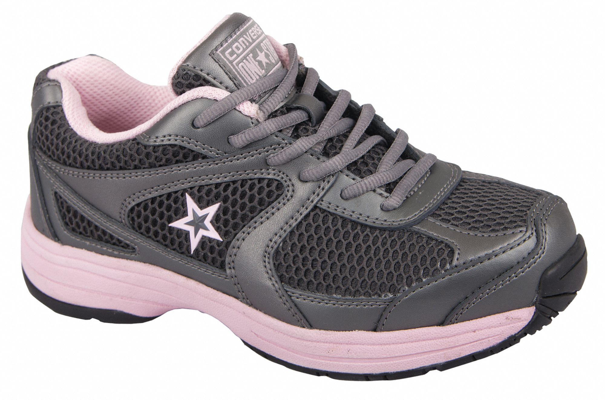 Athletic Shoe, 8-1/2, M, Women's, Gray/Pink, Steel Toe Type, 1 PR ...