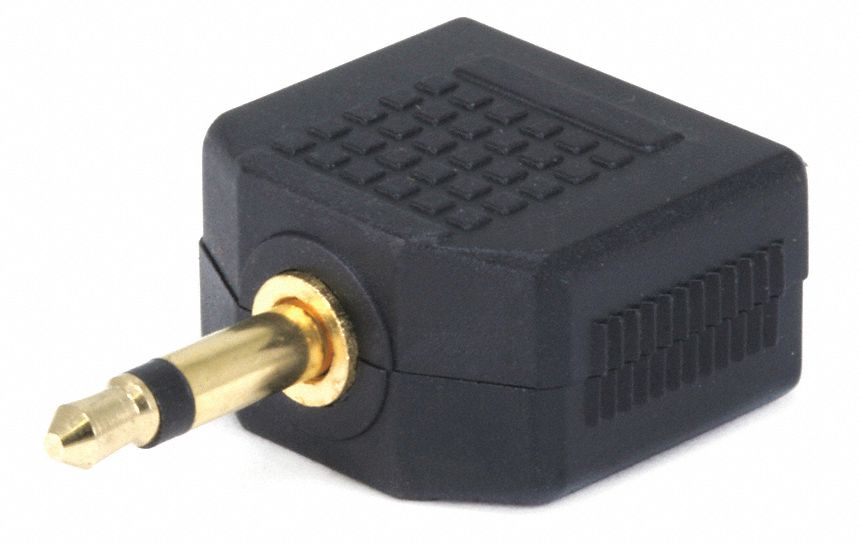 Audio Splitter, 3.5 mm Mono Male, (2) 3.5 mm Mono Females, Black - Grainger