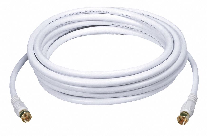 Coaxial Cable, White, Length 15 ft, PVC Jacket Material, Connector Type ...