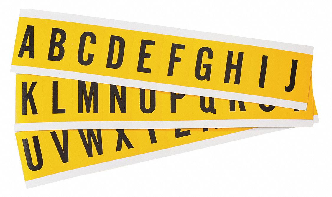 Letter Label Kit, A Thru Z, Black On Yellow, 1 in Character Height, 1 ...