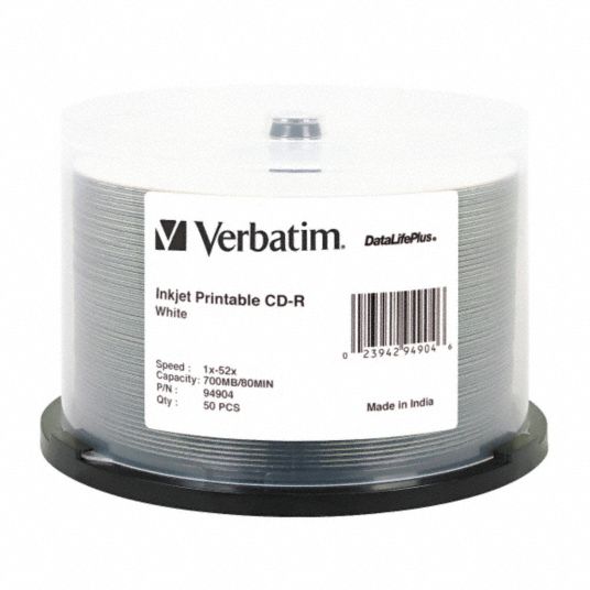 VERBATIM, Write Once, White, CD-R Disc - 14F833|VER94904 - Grainger