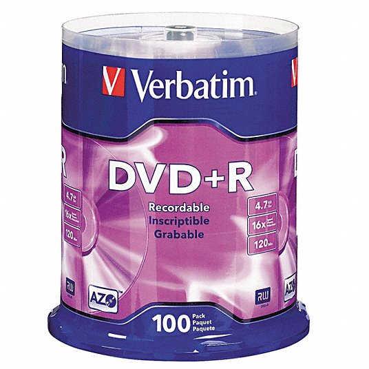 VERBATIM, Write Once, Silver, DVD-R Disc - 14F848|VER95098 - Grainger VERBATIM, Write Once, Silver, DVD-R Disc - 14F848|VER95098 - Grainger