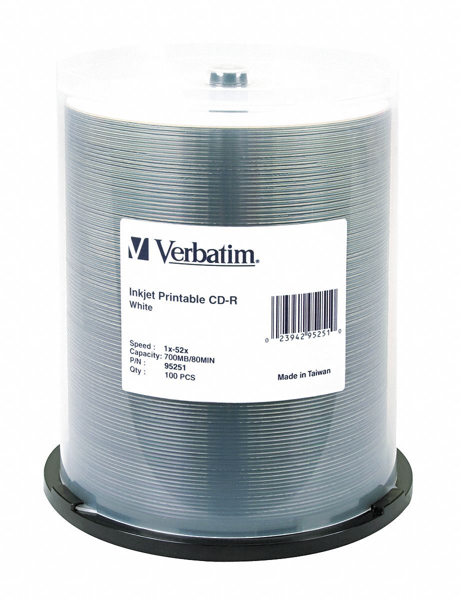 VERBATIM, Write Once, White, CD-R Disc - 14F871|VER95251 - Grainger