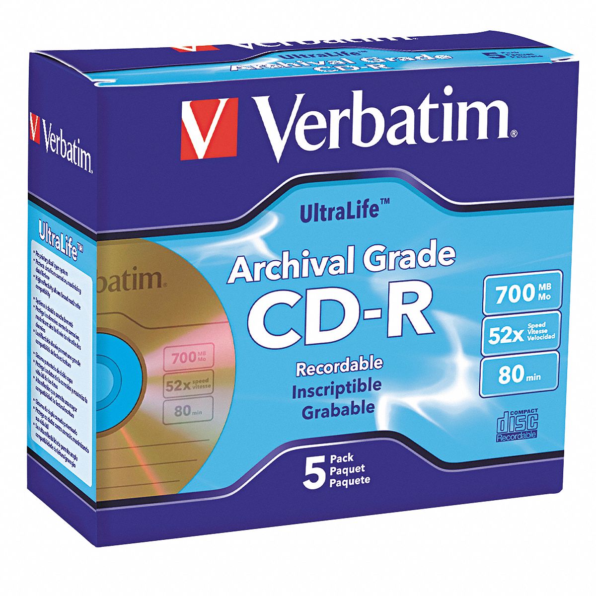 VERBATIM, Write Once, Gold/Silver, CD-R Disc - 14F886|VER96319 - Grainger