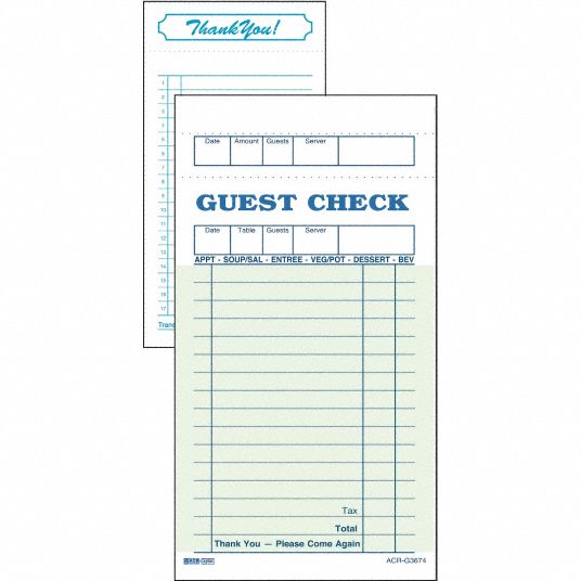 6 3/4 in Lg, 4 in Wd, Guest Checks & Receipts - 14H112|ACR-G3674 - Grainger