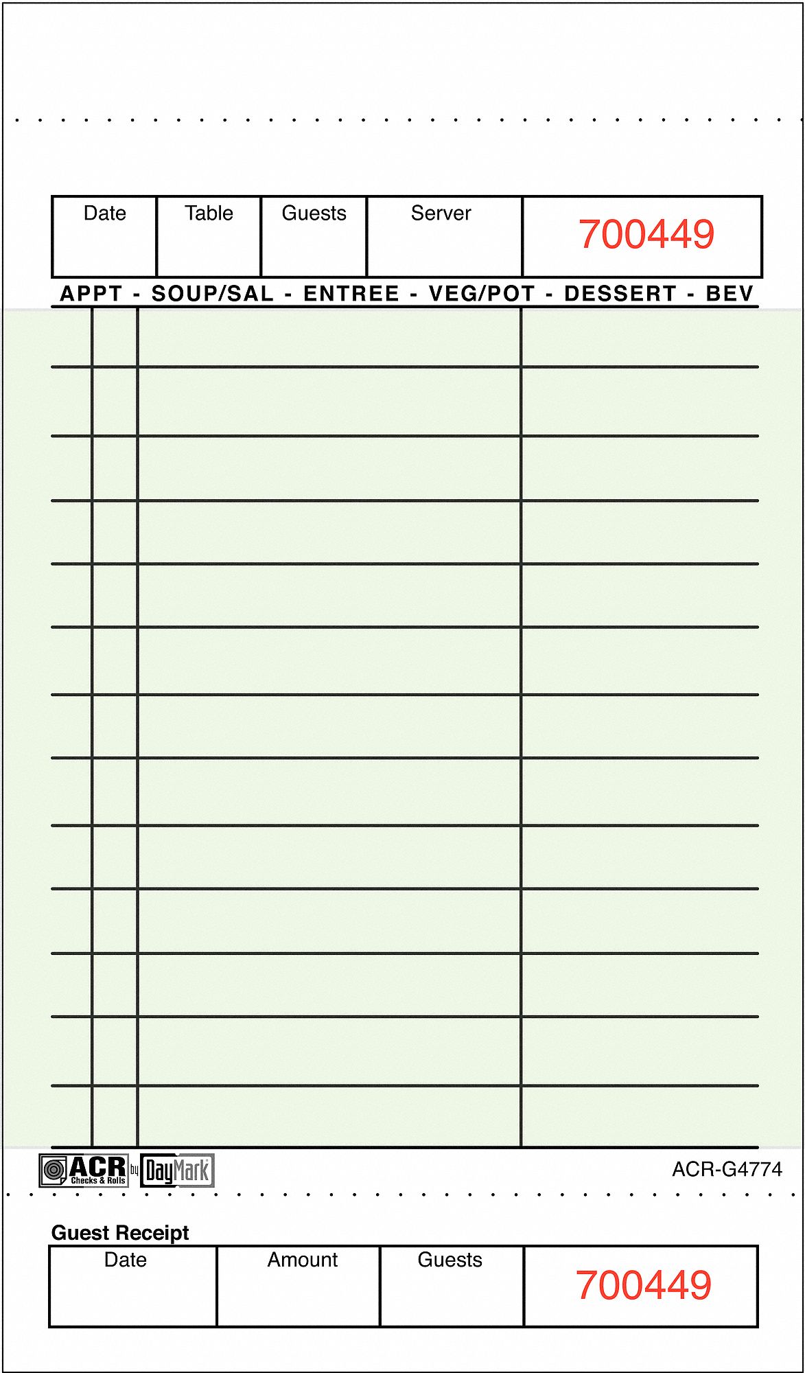 4 1/4 in Wd, 7 1/4 in Lg, Guest Checks & Receipts - 14H116|ACR-G4774 ...