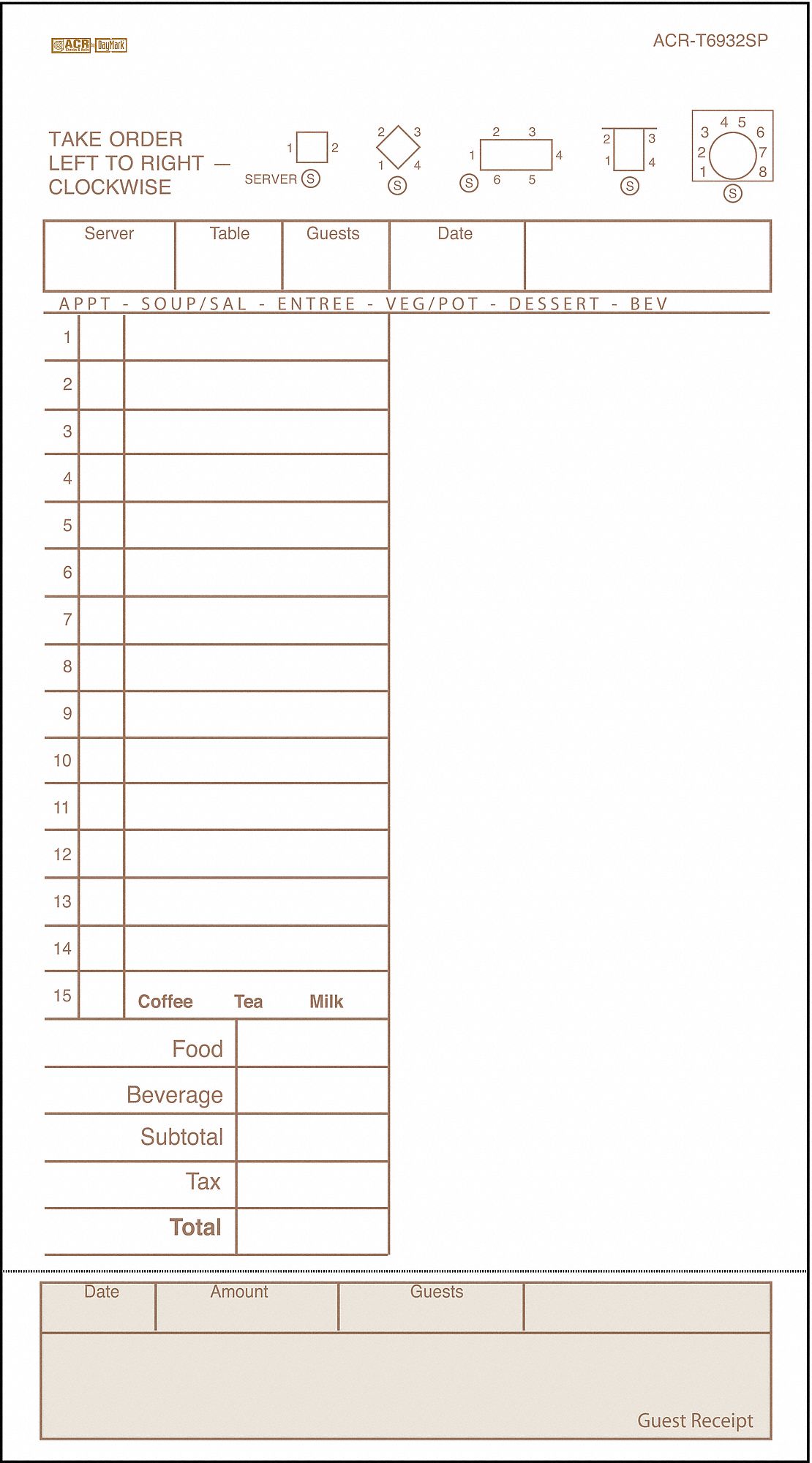 5 in Wd, 9 in Lg, Guest Checks & Receipts - 14H120|ACR -T6932SP - Grainger