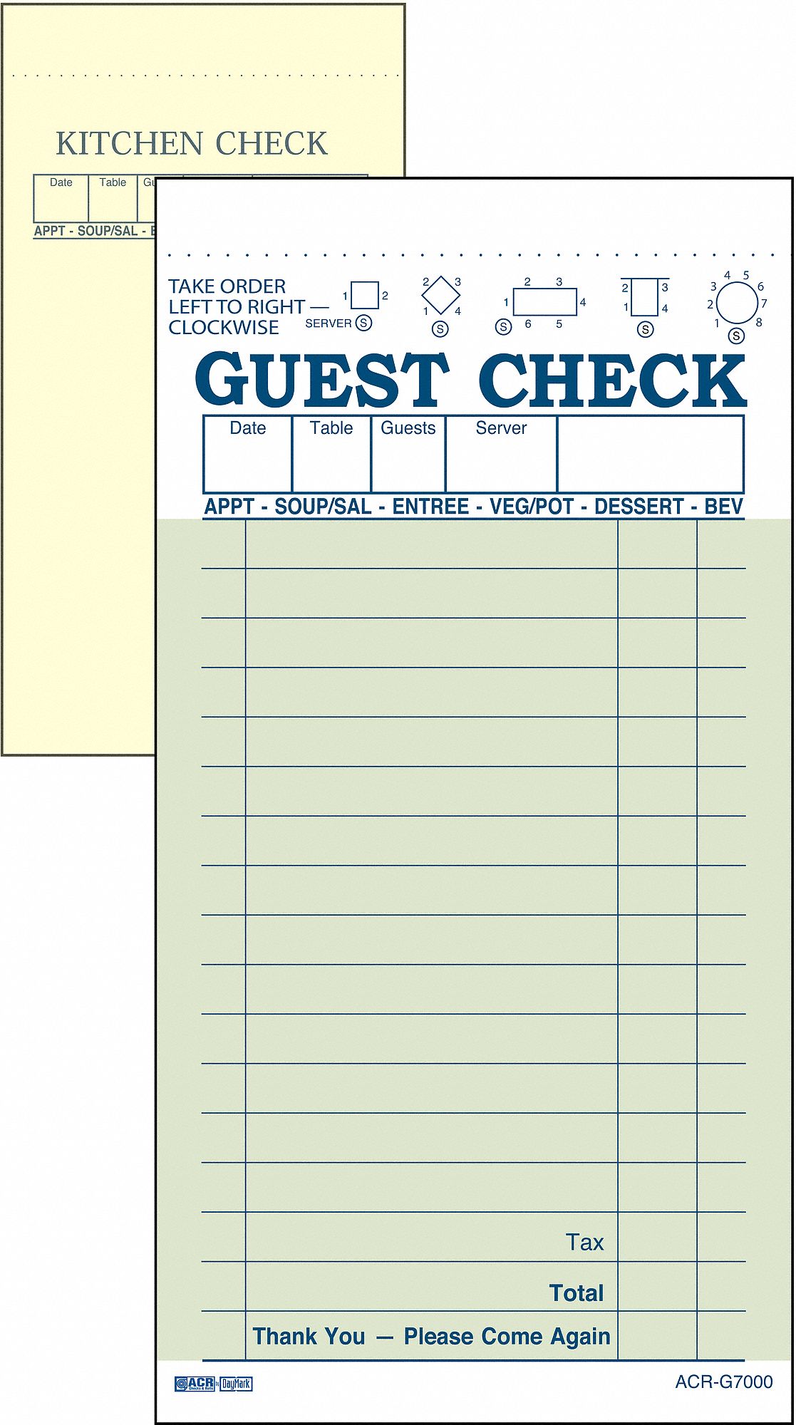 3 3/8 in Wd, 6 3/4 in Lg, Guest Checks & Receipts - 14H126|ACR-G7000 ...