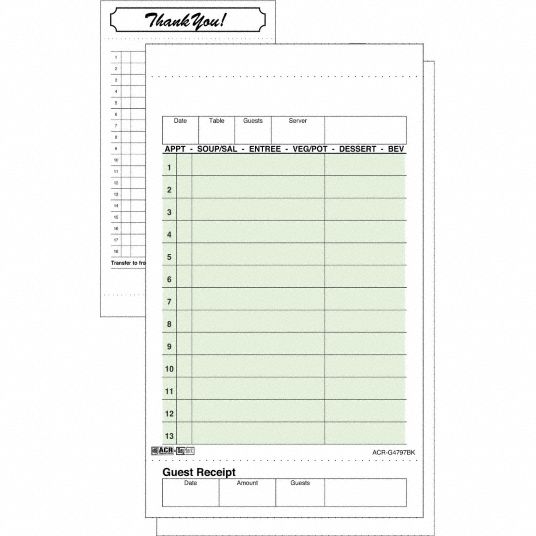 4 1/4 in Wd, 7 1/4 in Lg, Guest Checks & Receipts - 14H128|ACR-G4797BK ...