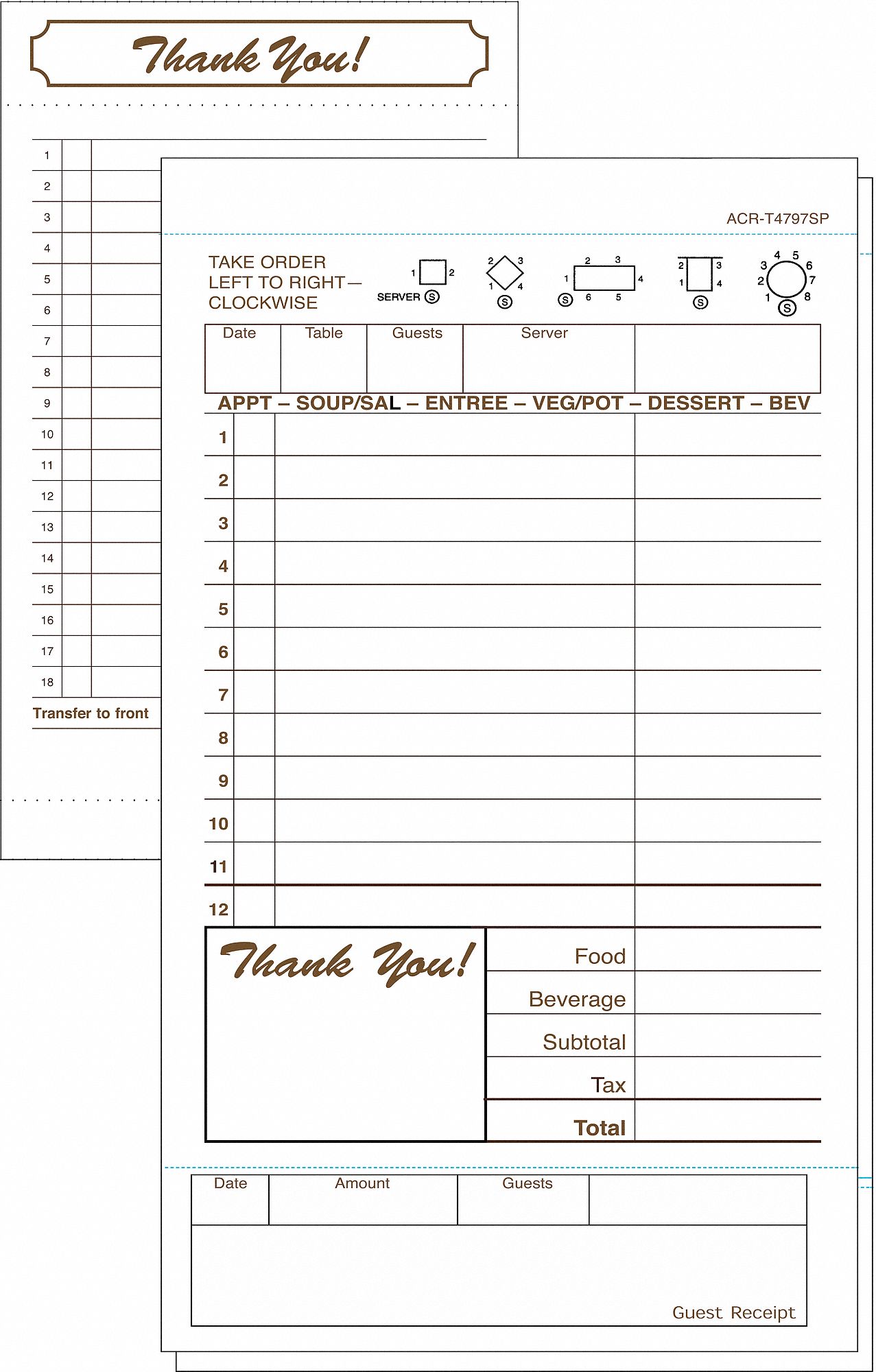 4 1/4 in Lg, 7 3/4 in Wd, Guest Checks & Receipts - 14H130|ACR-T4797SP ...