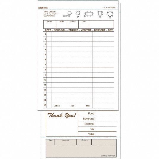 4 1/4 in Lg, 8 1/2 in Wd, Guest Checks & Receipts - 14H131|ACR-T4997SP ...