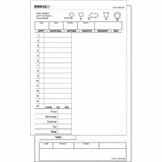 8 1/2 in Wd, 5 1/4 in Lg, Guest Checks & Receipts - 14H133|ACR-T6997SP ...