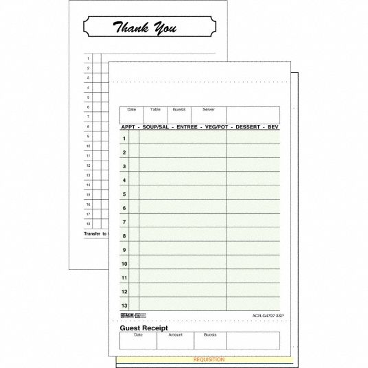 7 1/4 in Wd, 4 1/4 in Lg, Guest Checks & Receipts - 14H136|ACR-G4797 ...