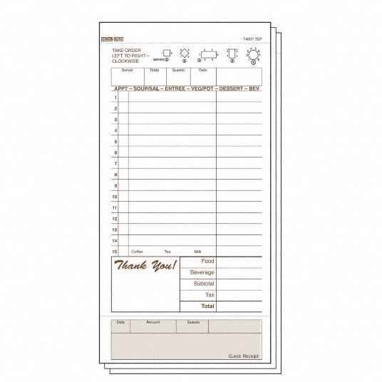 8 1/2 in Wd, 4 1/4 in Lg, Guest Checks & Receipts - 14H137|ACR-T4997 ...