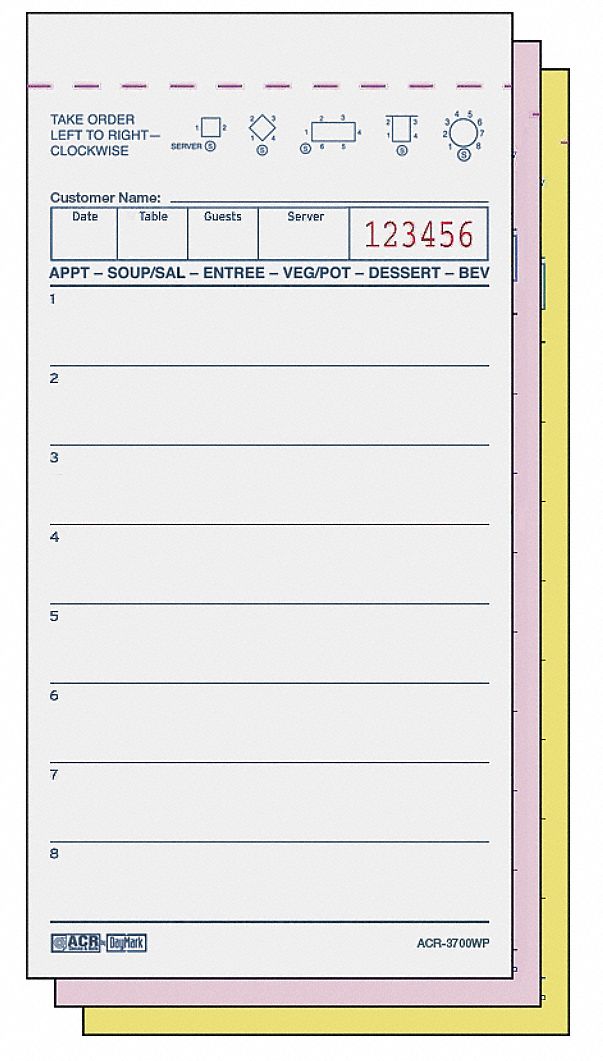 6 3/4 in Wd, 3 3/8 in Lg, Guest Checks & Receipts - 14H139|ACR-3700WP ...