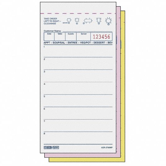 6 3/4 in Wd, 3 3/8 in Lg, Guest Checks & Receipts - 14H139|ACR-3700WP ...
