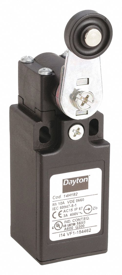 DAYTON, Adj Roller Lever Arm, 0.21 in Roller Wd, Limit Switch - 14H182 ...