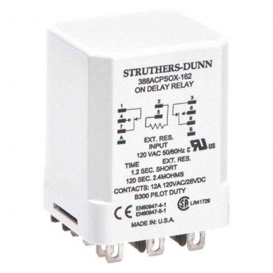 Single Function Timing Relay, 120V AC, 12A @ 120/240V, 10 Pins, DPDT ...