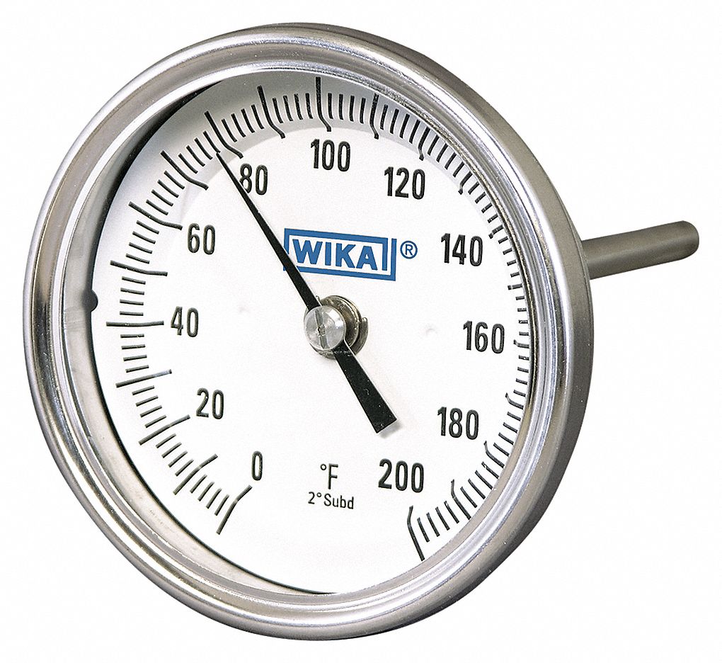 WIKA GAUGE TEMP 3IN 0-200F 4IN STEM - Dial Thread-Mounted Thermometers ...
