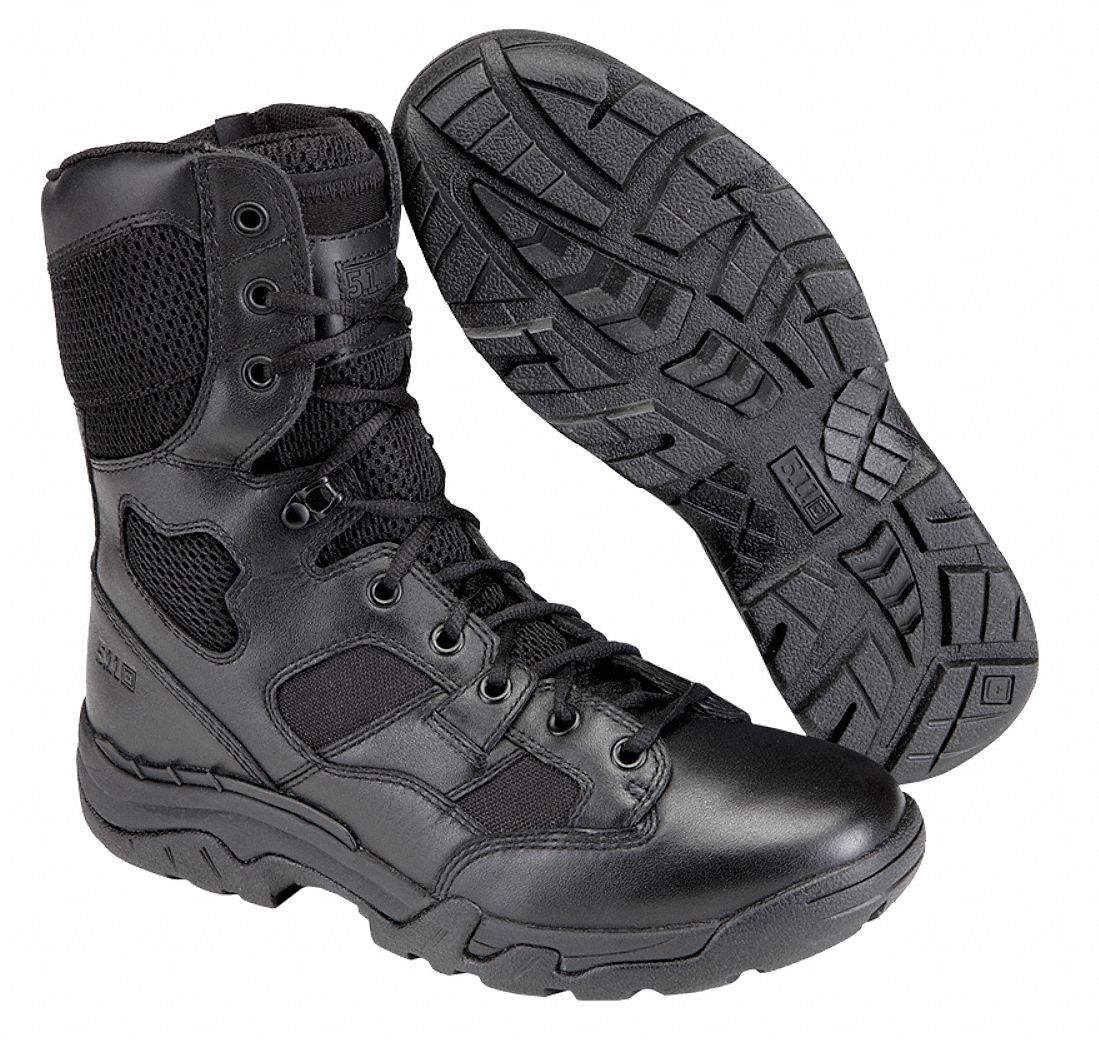 Military/Tactical, 9, W, Men's, Black, Plain Toe Type, 1 PR - Grainger