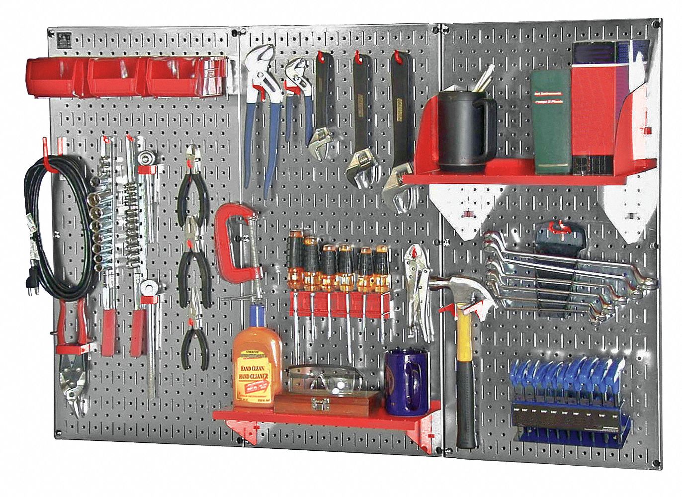 WALL CONTROL Toolboard Accessory Kit: 29 Hooks, 3 Bins, Red - 14K280|35 ...