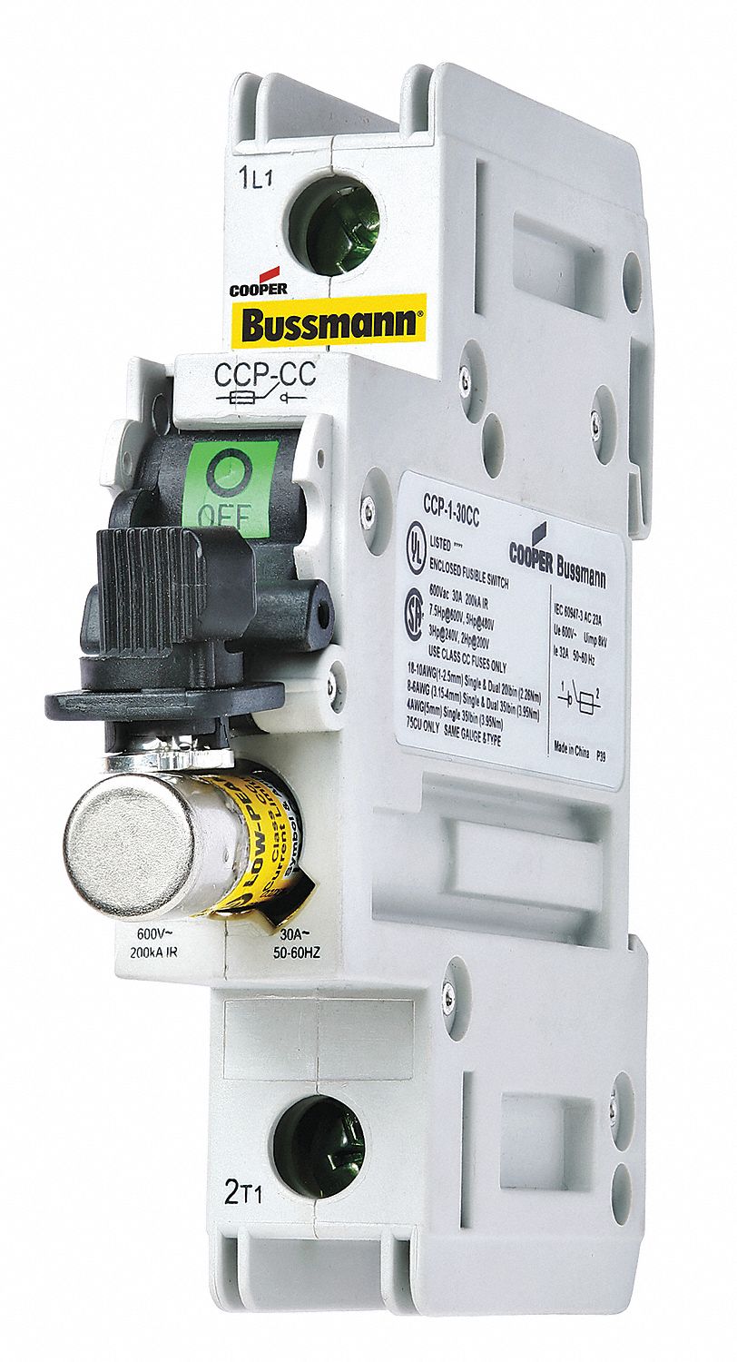 BUSSMANN Finger-Safe Fuse Block with Disconnect Switch: 1 Poles, 0 to ...