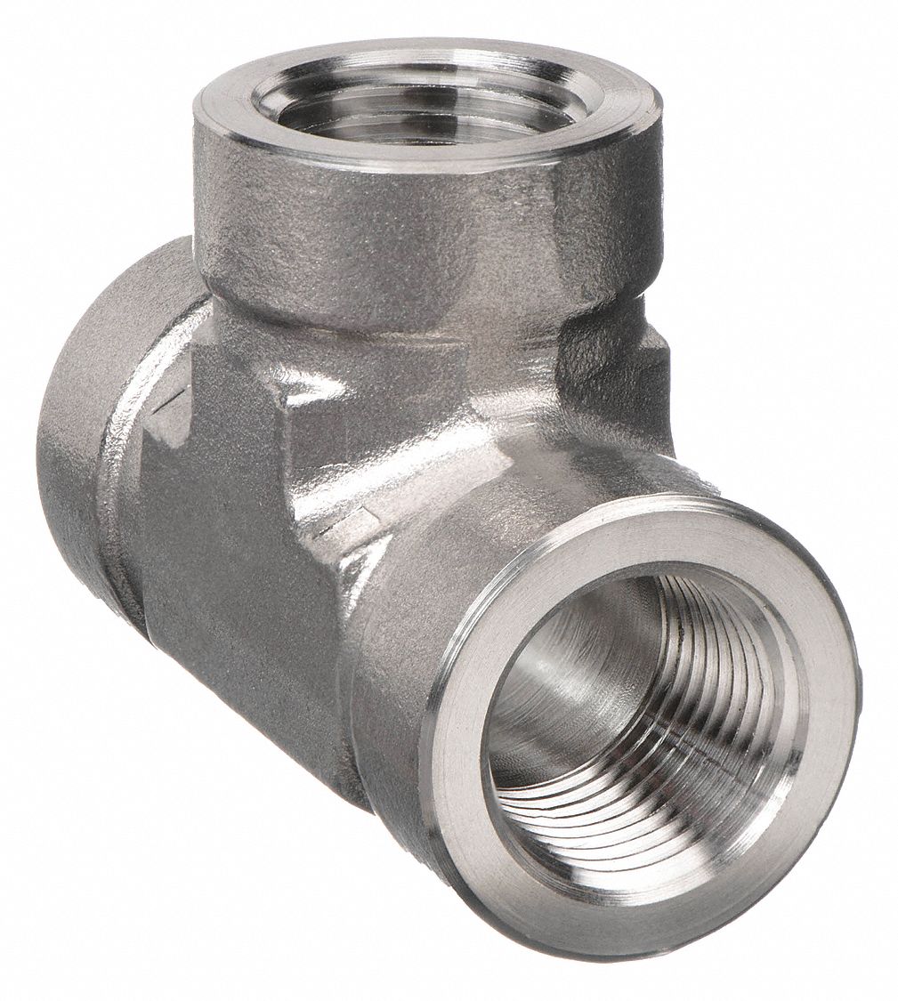 316 Stainless Steel, 3/4 in x 3/4 in x 3/4 in Fitting Pipe Size, Tee ...