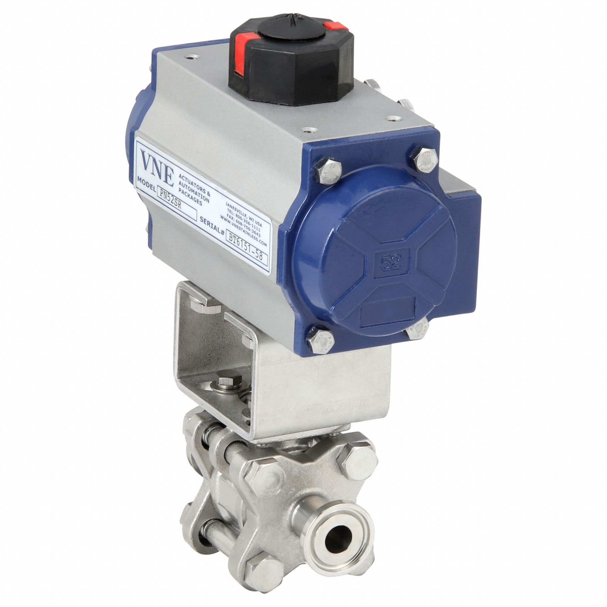 1/2 in, 316 Stainless Steel, Pneumatically Actuated Two-Way Ball Valve ...