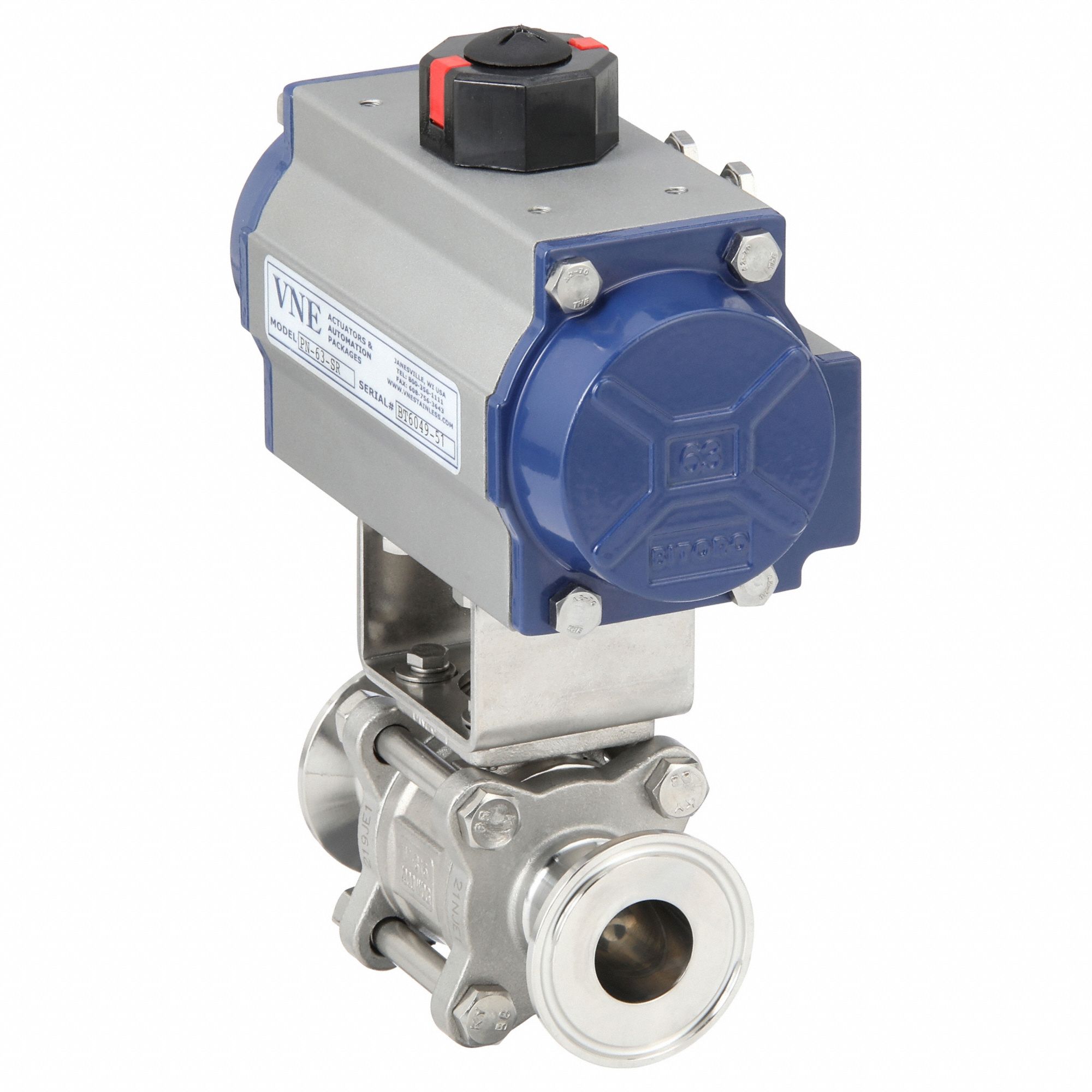 1 in, 316 Stainless Steel, Pneumatically Actuated Two-Way Ball Valve - 14N252|90C1.0C/63-5SC-XX ...