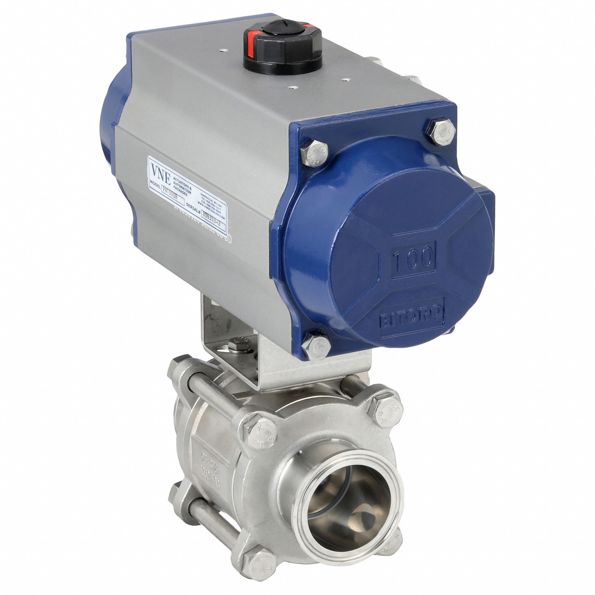 2 in, 316 Stainless Steel, Pneumatically Actuated Two-Way Ball Valve ...