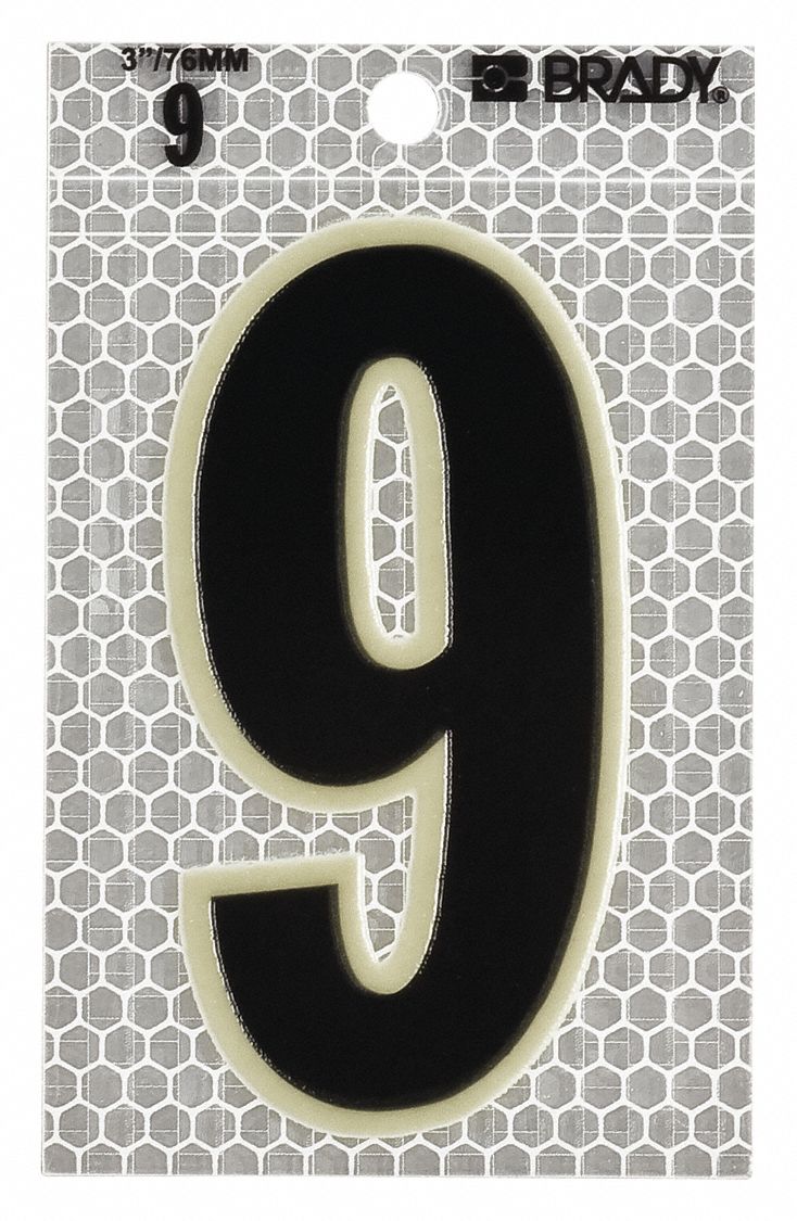 3 in Character Ht, Indoor/Outdoor, Number Label - 14R145|3010-9 - Grainger