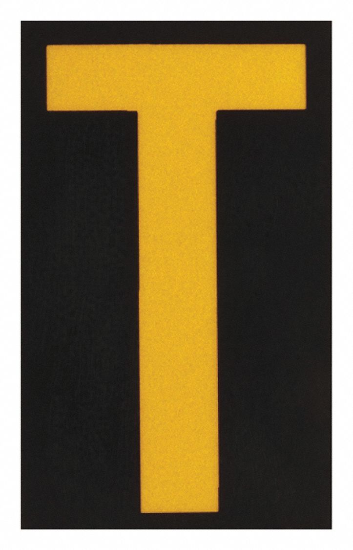 BRADY Brady 5000-T Brady Letter Label, T, Yellow On Black, 2 1/2 in ...