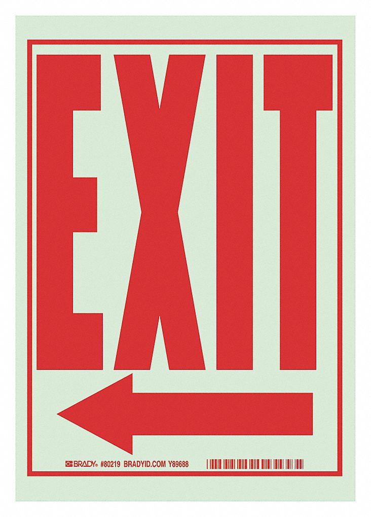 BRADY 10 X 7 GLOW EXIT SIGN W ARROW - Exit and Entry Signs - BDY80219 ...