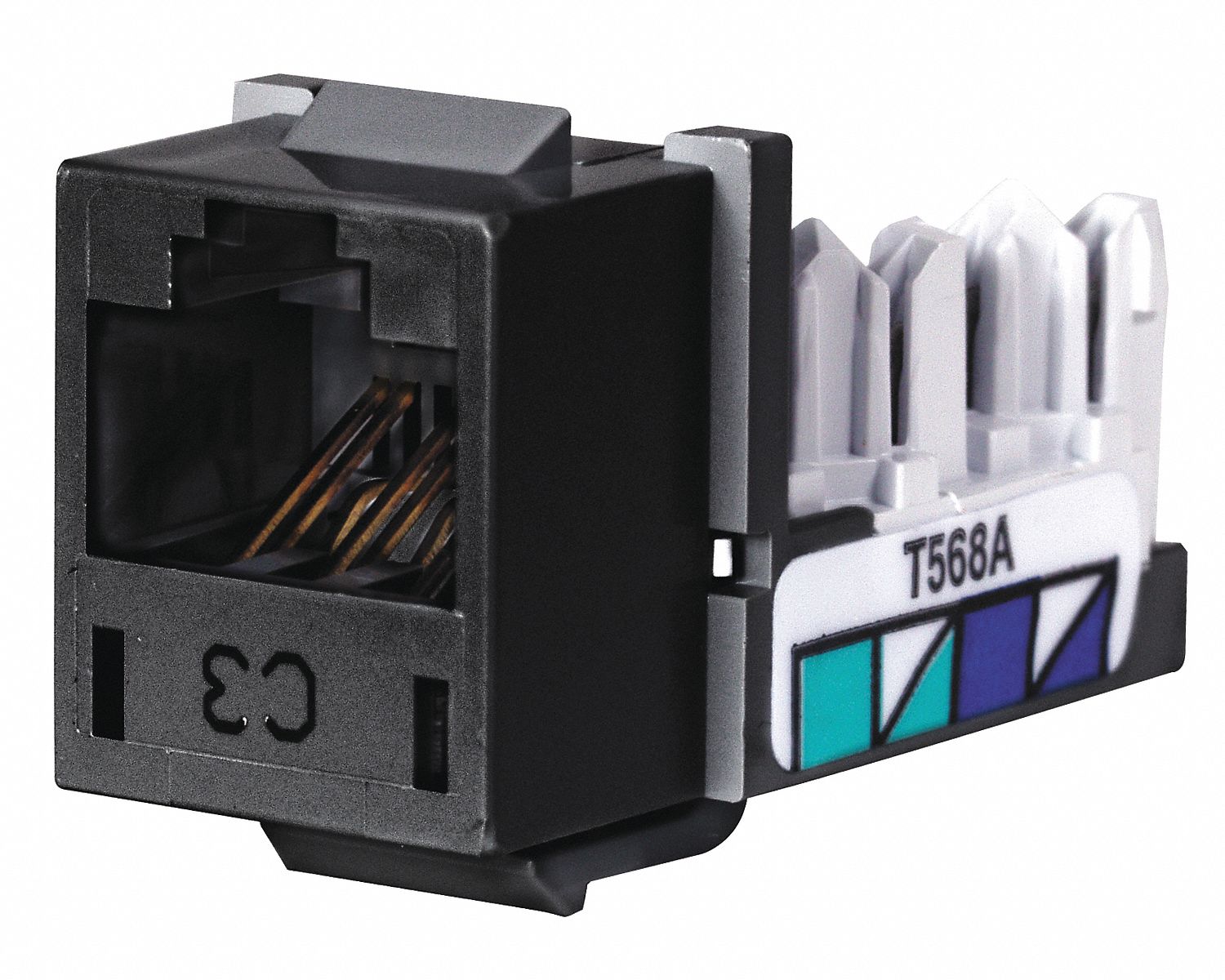 Modular Jack, Black, Plastic, Series: Standard, Cable Type: Category 3 ...