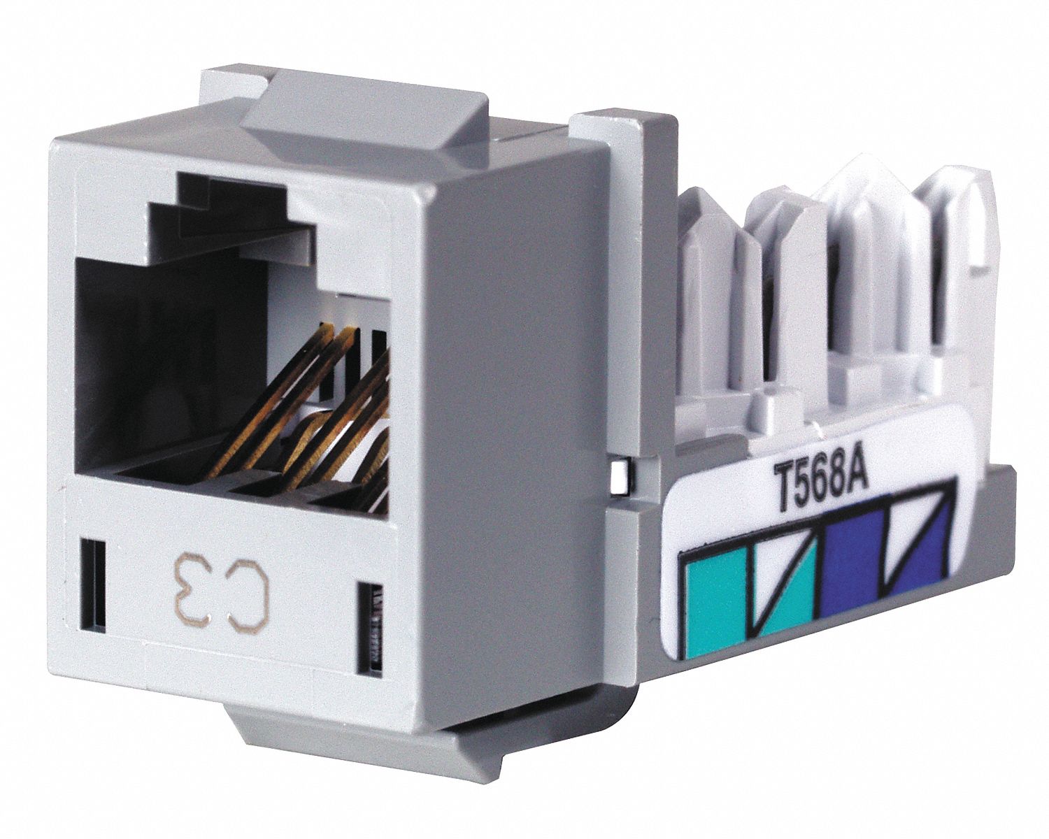 Modular Jack, Gray, Plastic, Series: Standard, Cable Type: Category 3 ...